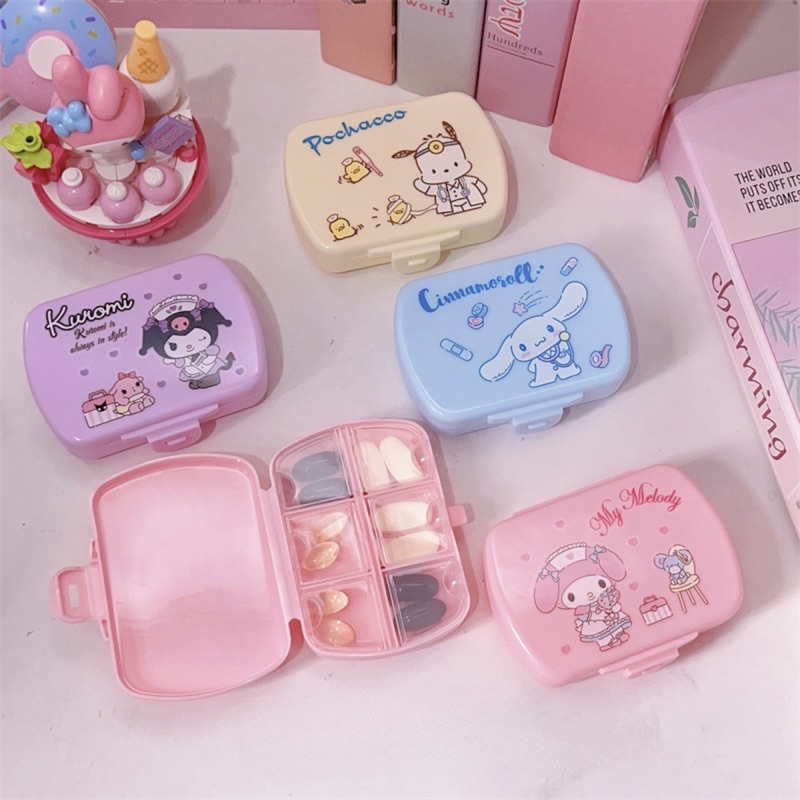 Hello Kitty My Melody Portable Medicine Box Kuromi Cinnamoroll Pochacco ...