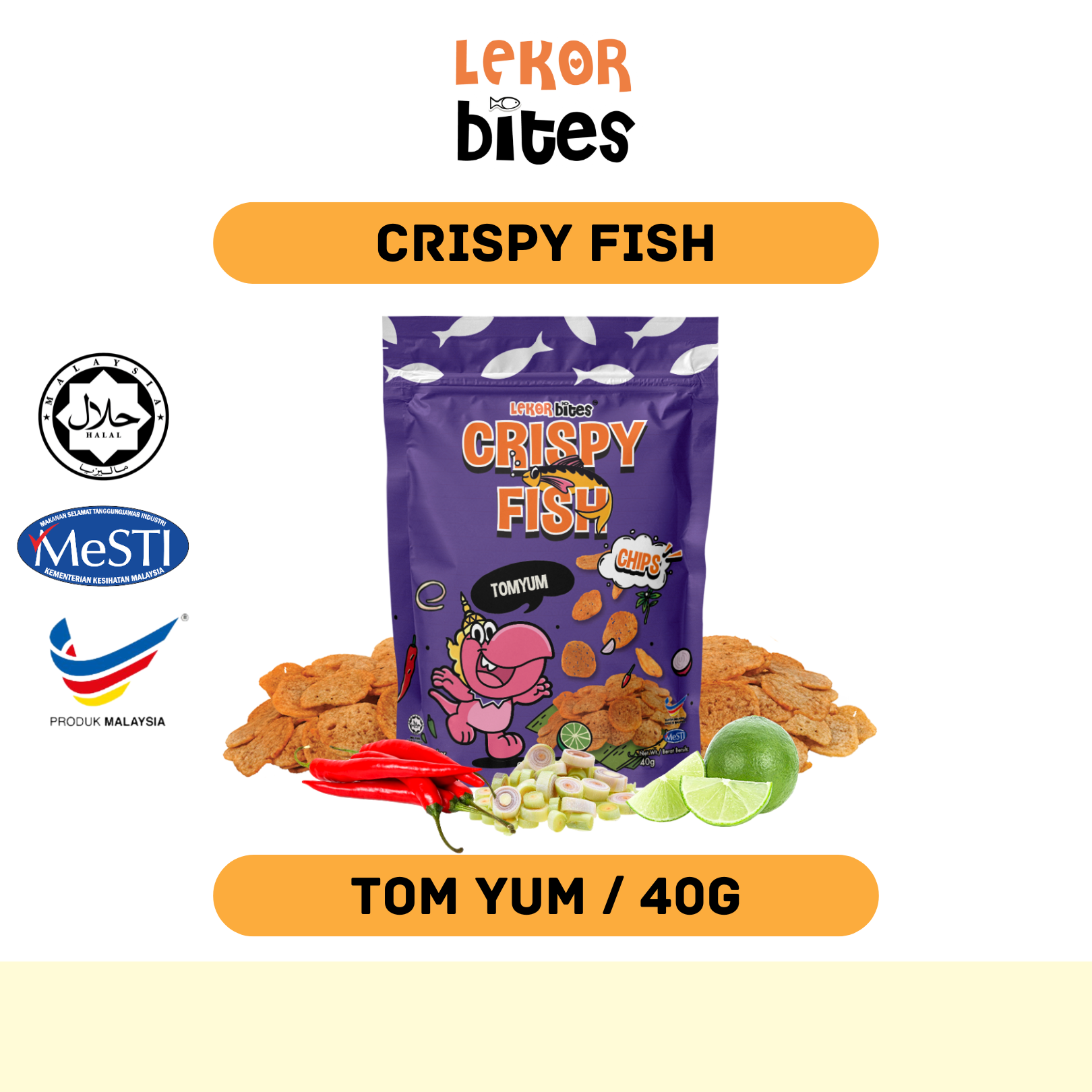 [HALAL] Lkor Bites Crispy Fish Fish Crackers - Tom Yum (40g) | Shopee ...