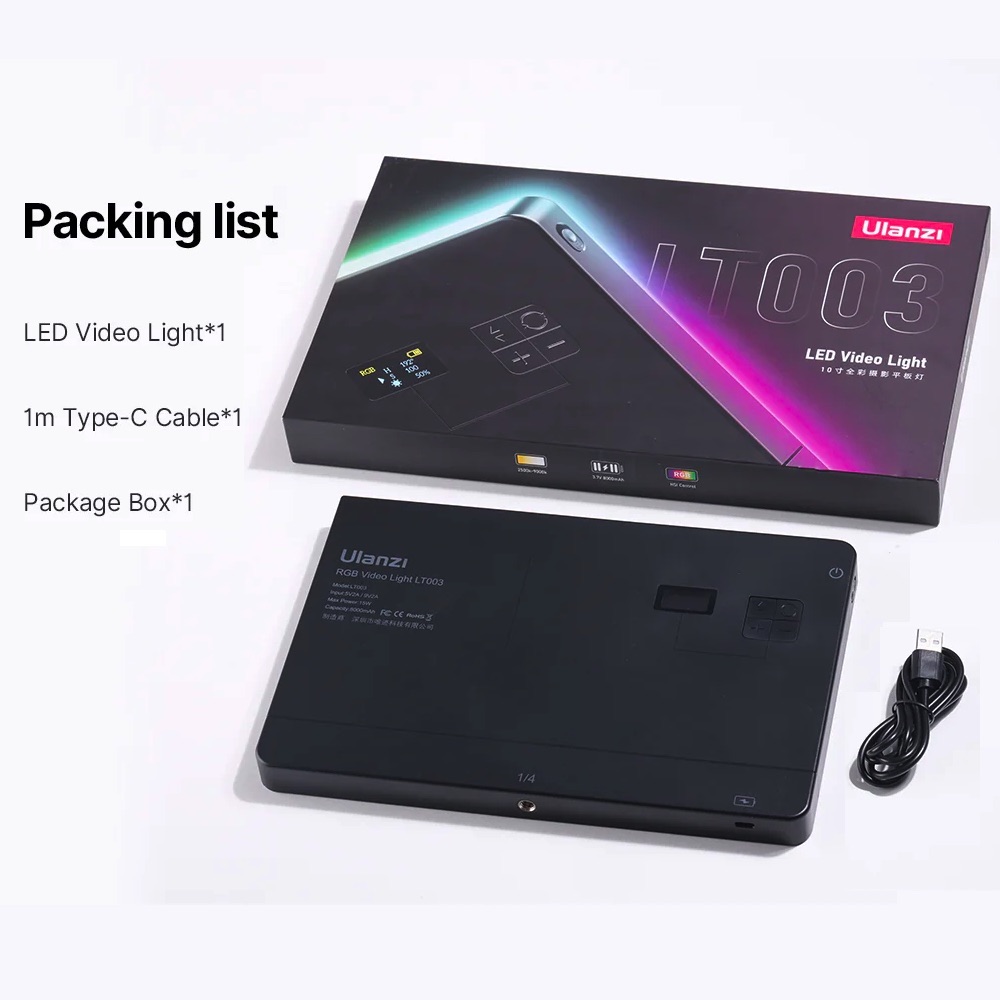 Ulanzi LT003 8000mAh 10" LED Panel Video Studio Light RGB Color Lamp ...