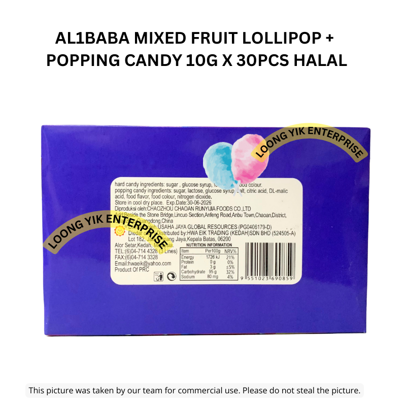 AL1BABA MIXED FRUIT LOLLIPOP + POPPING CANDY 10G X 30PCS HALAL | Shopee ...