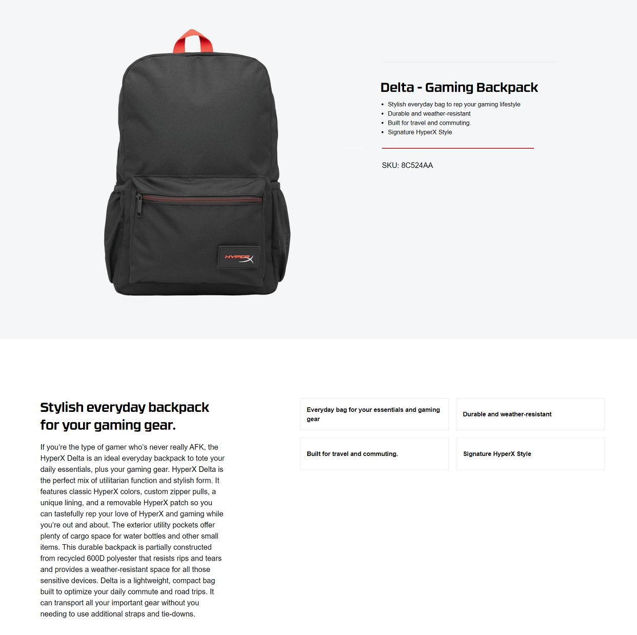 HYPER-X HYPERX DELTA GAMING BACKPACK LAPTOP BACKPACK (8C524AA), SUPPORT ...