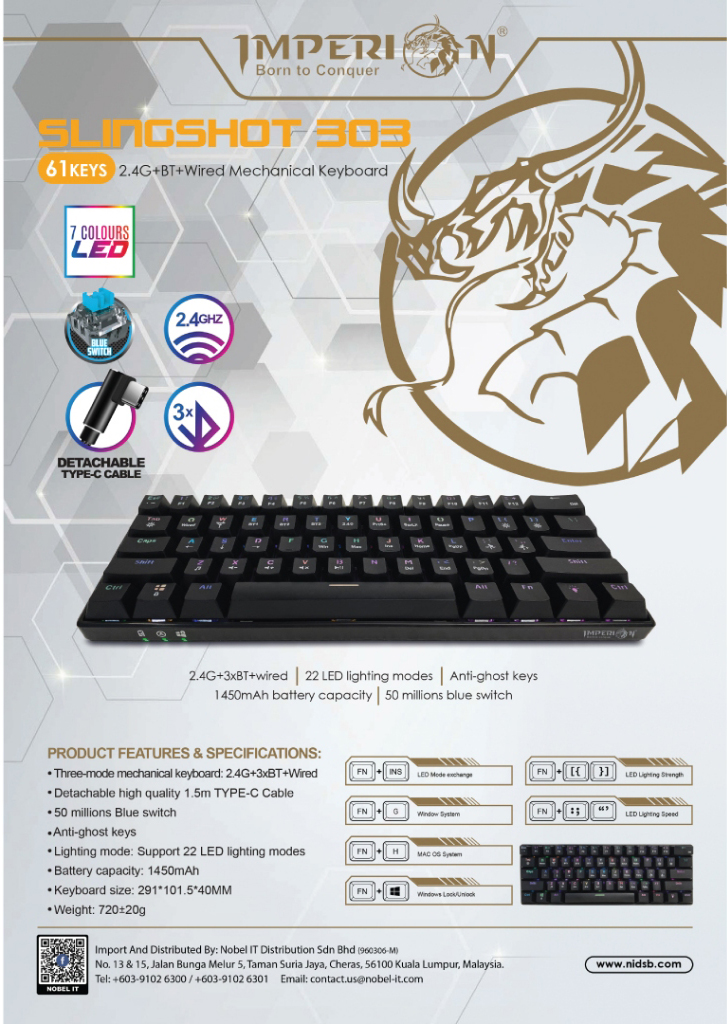 IMPERION Slingshot 303 3-Mode Mechanical Bluetooth Gaming Keyboard ...