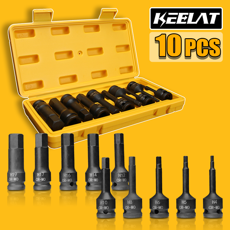 KEELAT 10Pcs 1/2" CR-MO Hex Drive Impact Wrench Bit Screwdriver Head ...