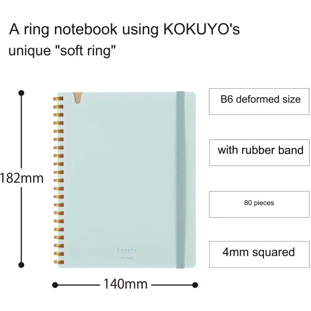 KOKUYO Soofa Soft Ring Notebook 4 mm Grid Ruled A5 B6 80 sheets ス-SV738S4-DM sufa sooofa SU738S4 ...