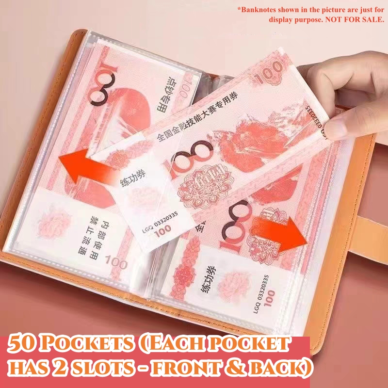 Classic 50 Pockets PU Leather Banknotes Collection Holder Album Receipt ...