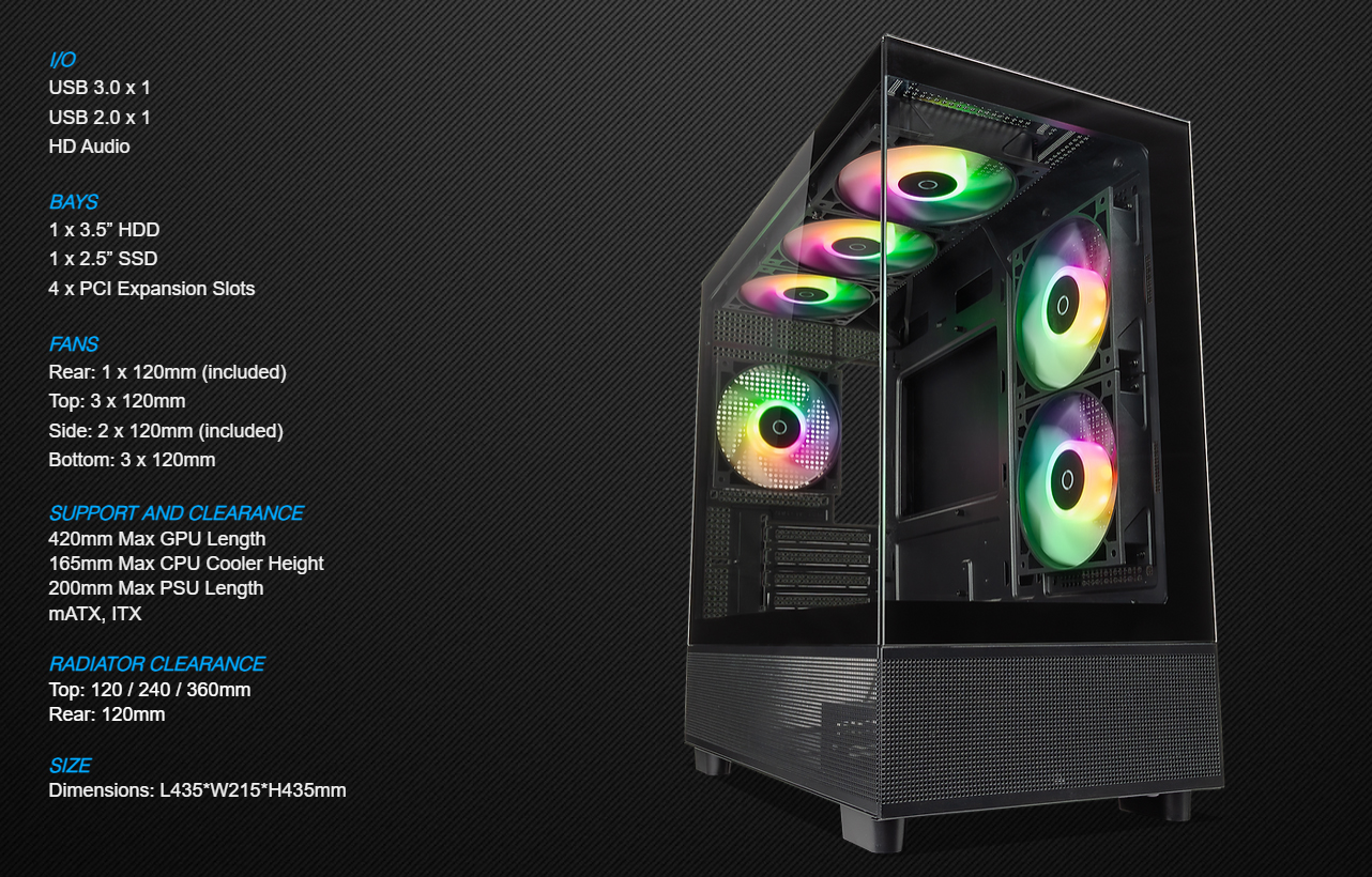 TECWARE INFINITY M ARGB M-ATX PC CASE - BLACK / WHITE (INCLUDED 6 ARGB ...