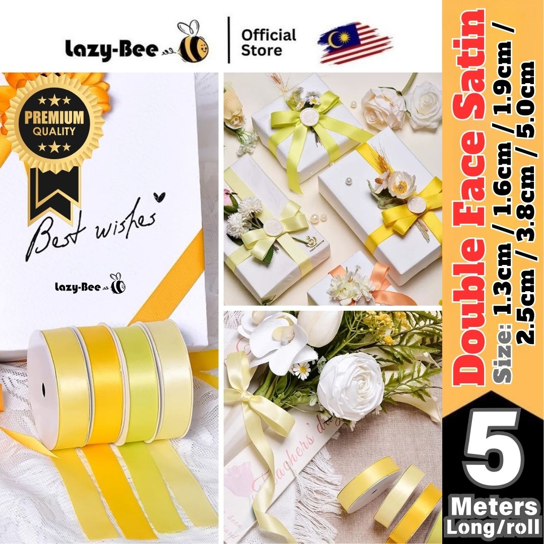 LAZY BEE Yellow Gold Kuning Oren Premium Double Face Satin Ribbon ...