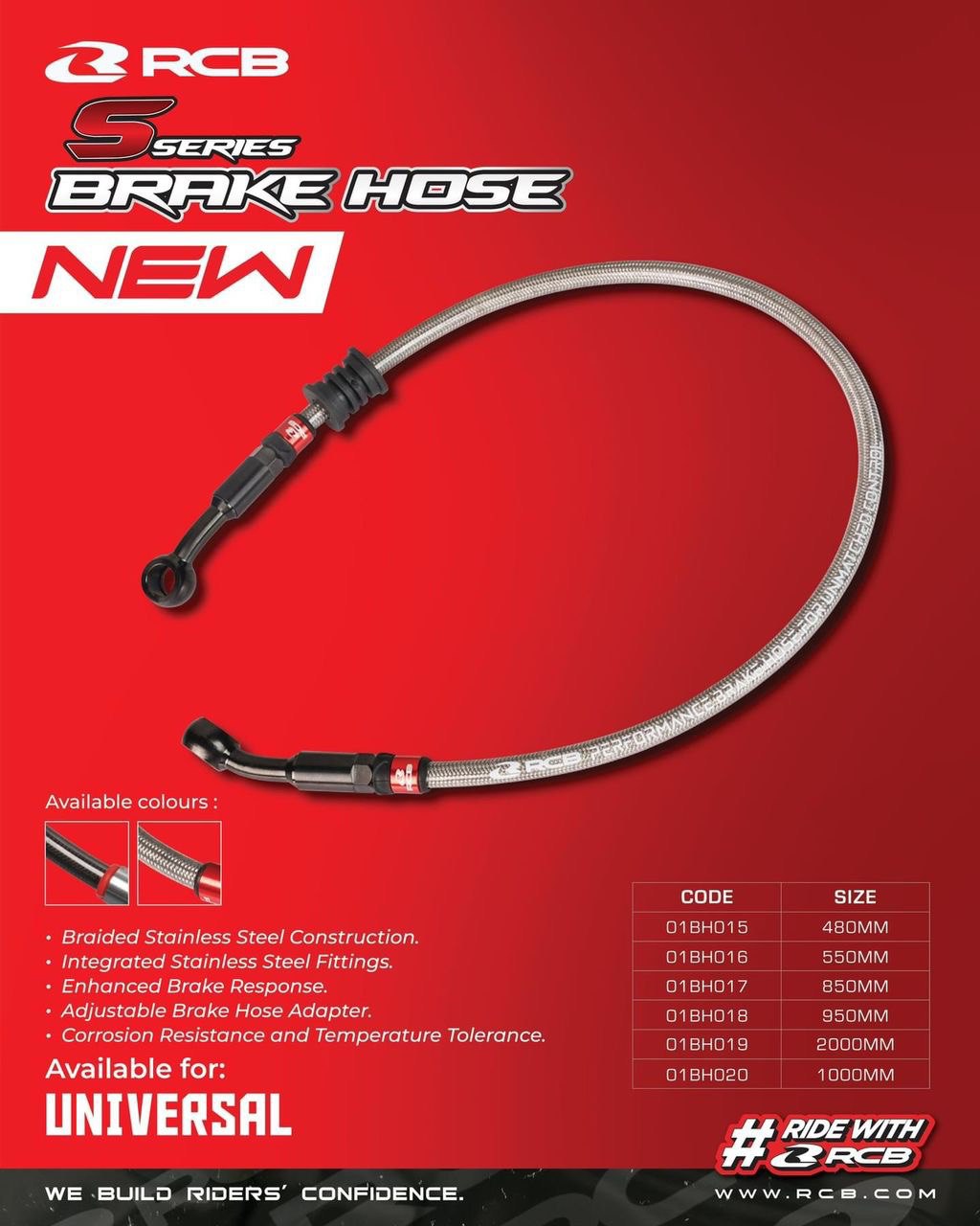 RCB BRAKE HOSE S SERIES GREY / TITANIUM / SILVER 550MM 850MM 950MM ...