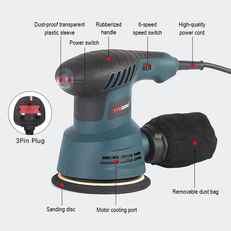 5" 300W Sanding Machine Car Polisher 6 Speed Random Orbital Sander ...