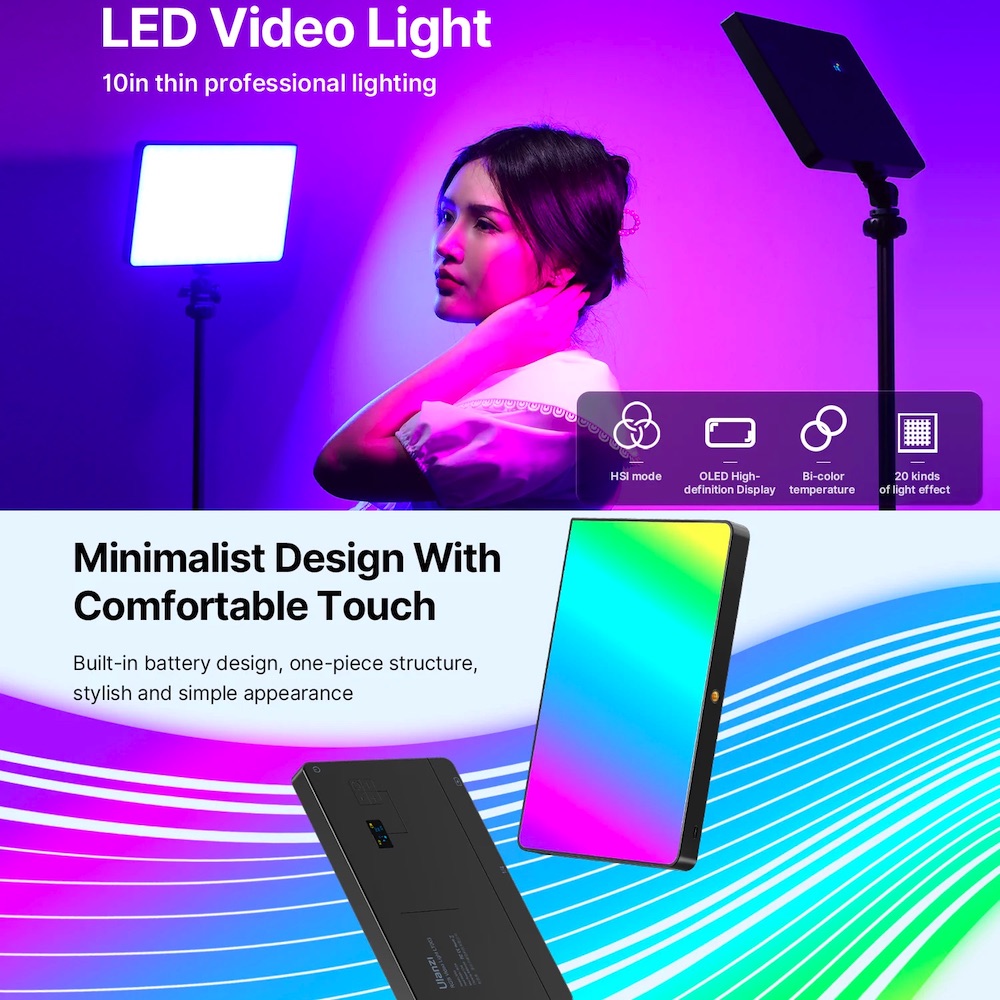 Ulanzi LT003 8000mAh 10" LED Panel Video Studio Light RGB Color Lamp ...