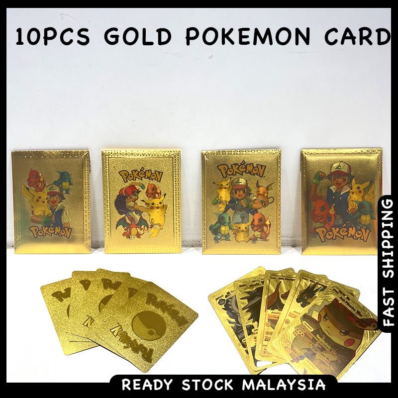 10PCS Pokemon Card Metal Gold Cards Game Battle Games Collection Toys ...