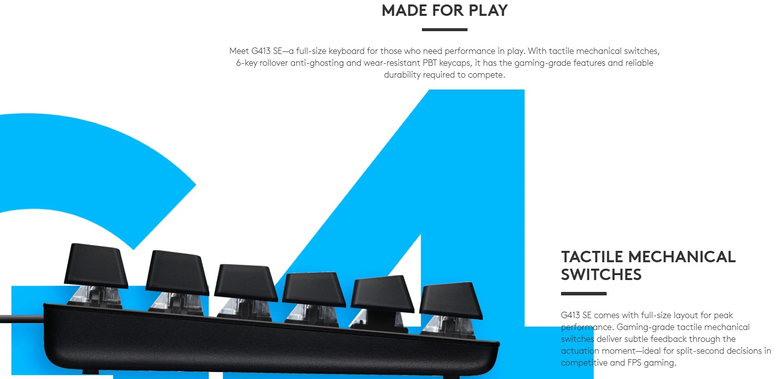 Logitech G413 SE Full Size or TKL Mechanical Tactile Keyboard Wired ...