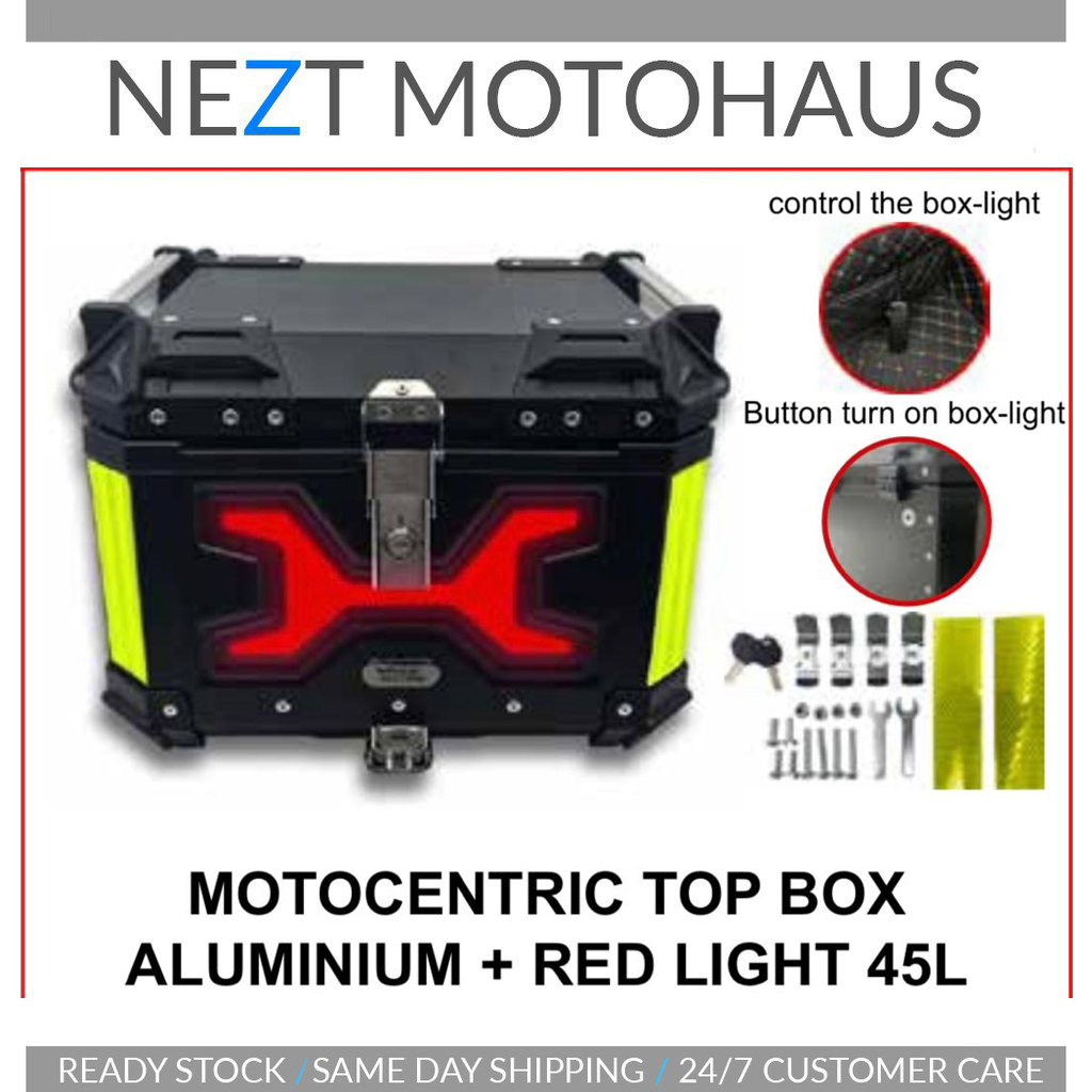 Motocentric Top Box Aluminium + Red Light 45L | Shopee Philippines