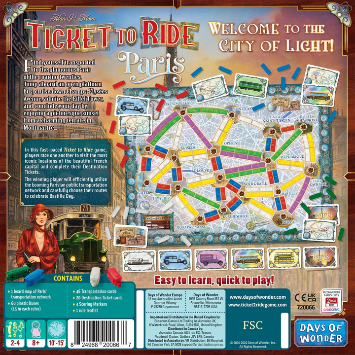 Ticket to Ride Paris Train Placement board game made by Days of Wonder ...