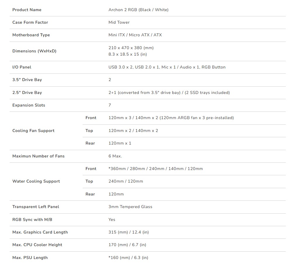 Cougar Archon 2 RGB White ATX Casing with 3x Pre-Installed ARGB Fans ...