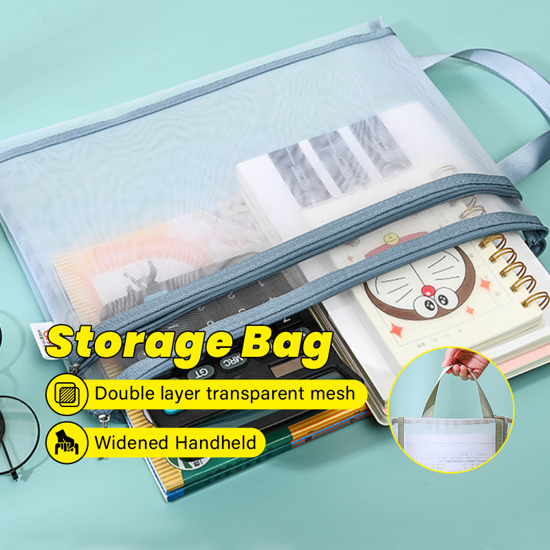 Double Layer Nylon Document Bag A4 Mesh File Folder Paperwork A4 Paper ...