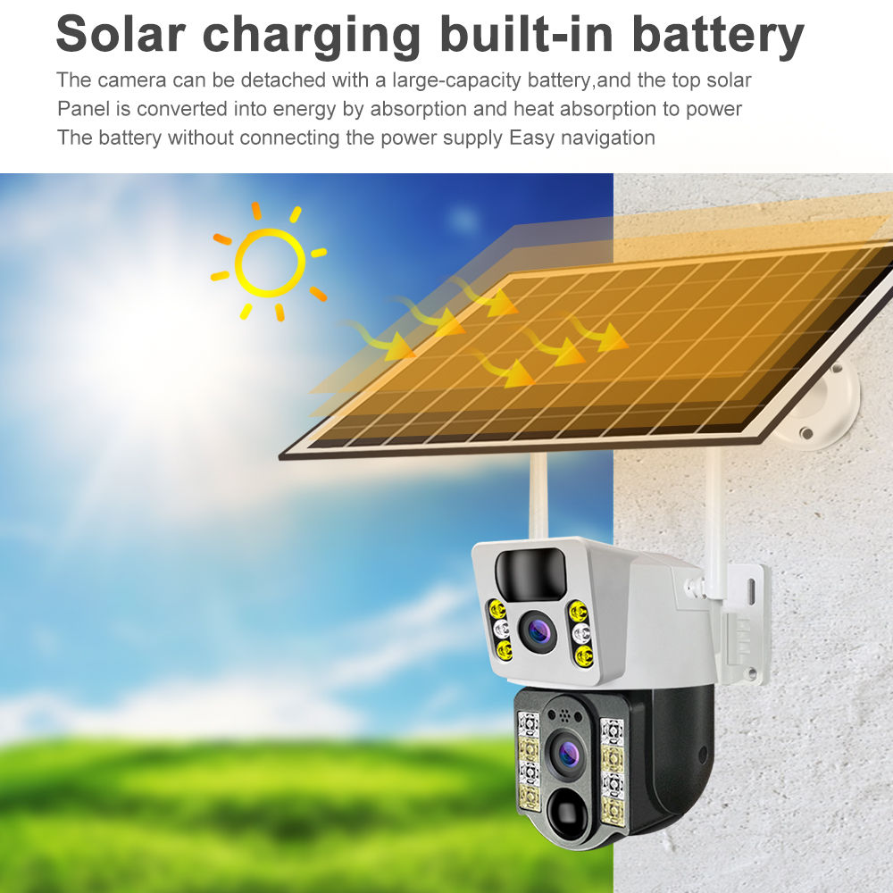 V380 VCS03 4G Sim Solar Cctv 5MP Outdoor 360 Dual Lens Wireless WiFi Connect Smart Security ...