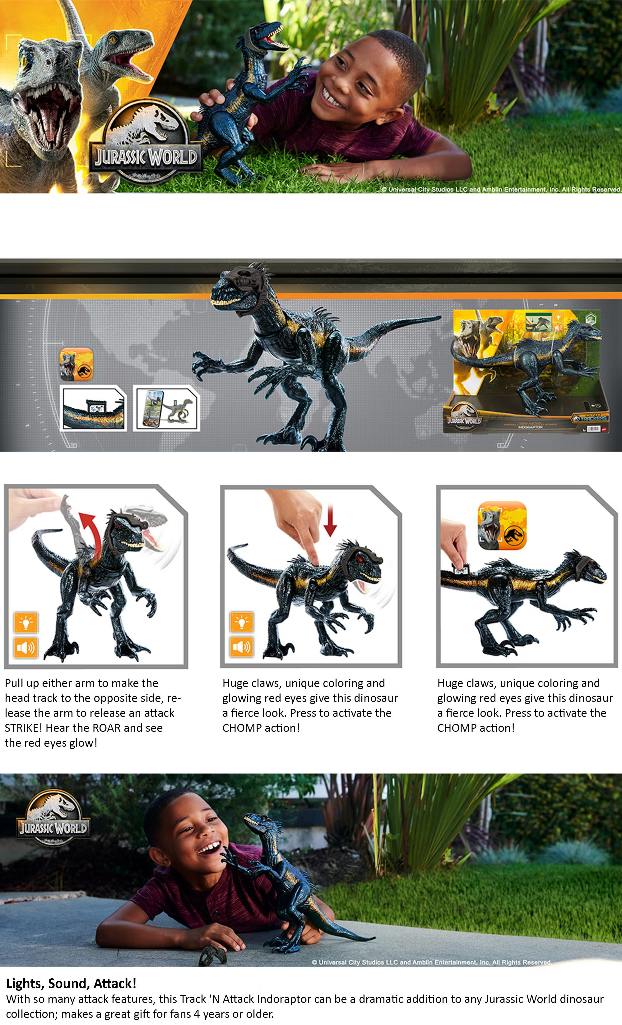 Jurassic World Dino Trackers - Track 'n Attack Indoraptor Action Figure ...