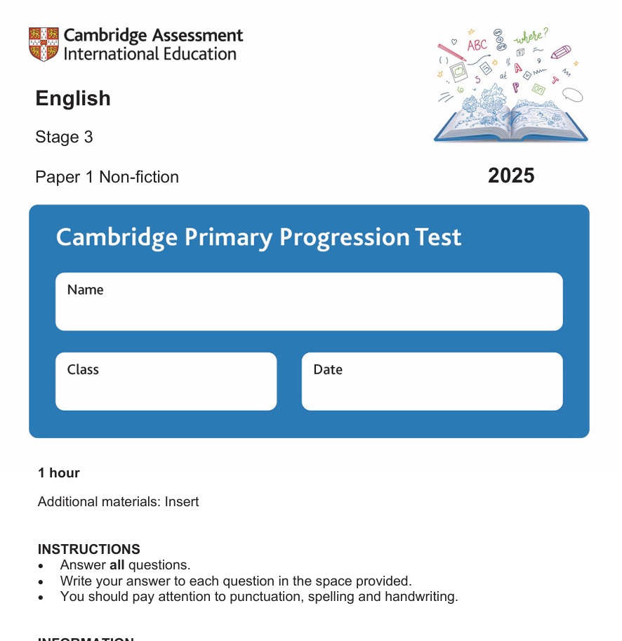 PTE [LATEST 2025] Cambridge PRIMARY Progression Test English + Answers ...