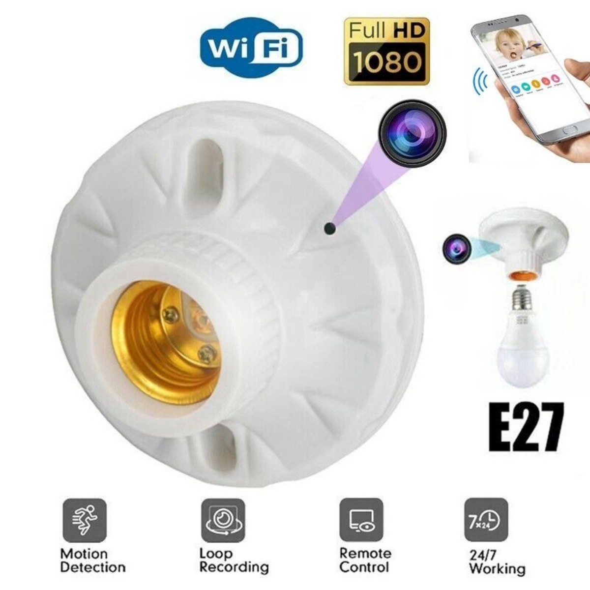 Mini Camera WiFi CCTV Camera HD 1080p Lamp Holder Hidden Camera ...