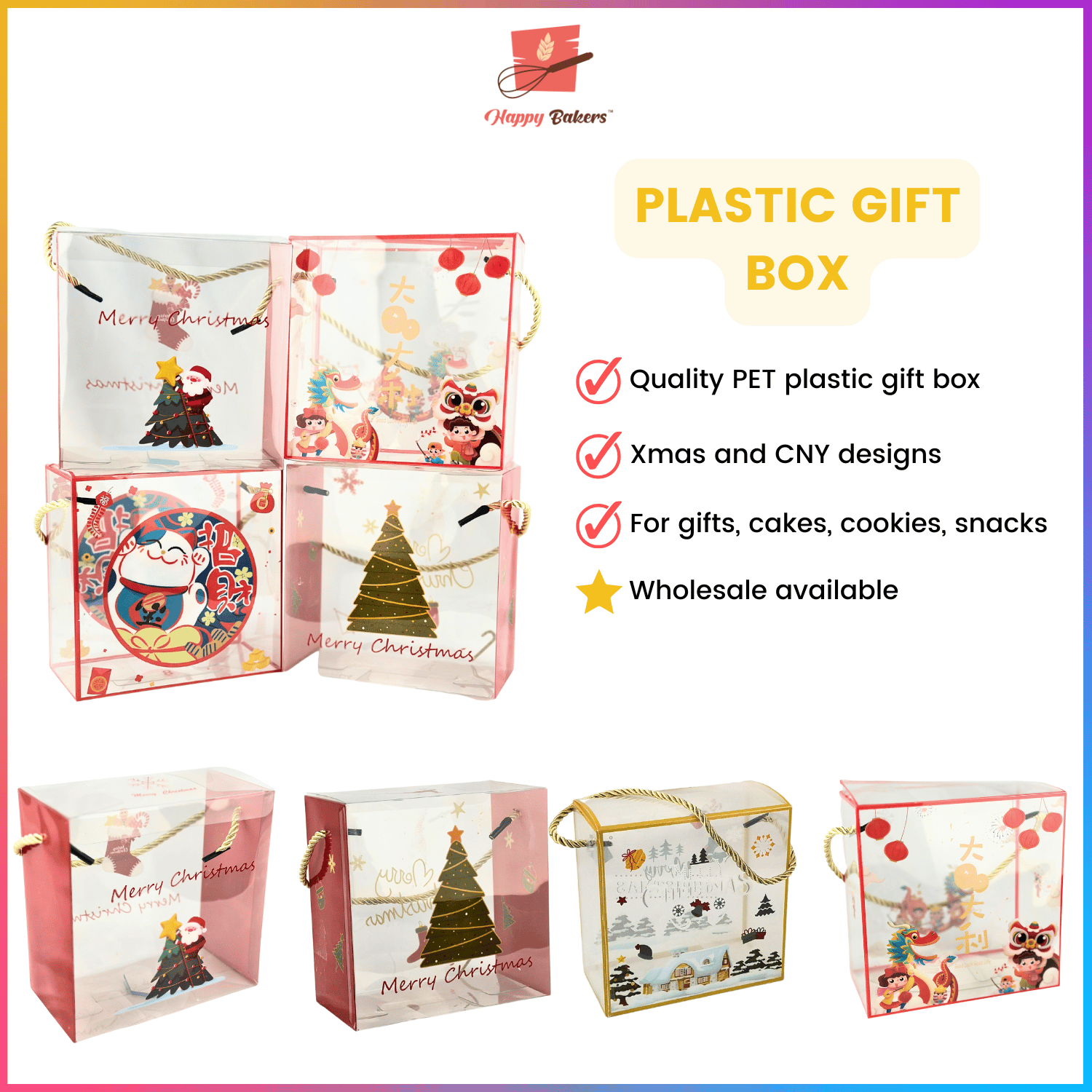 Plastic Box With String For Christmas New Year Cakes Cookies Snacks ...