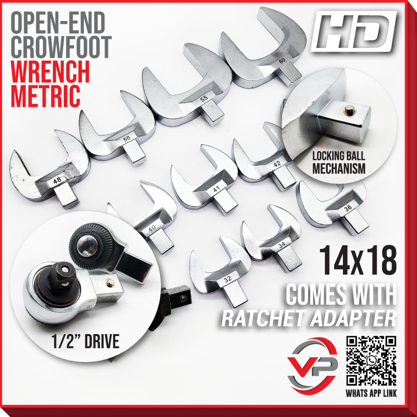 Crowfoot Wrench Loose Metric 14x18 Open-End 1/2” Drive Ratchet Adapter ...