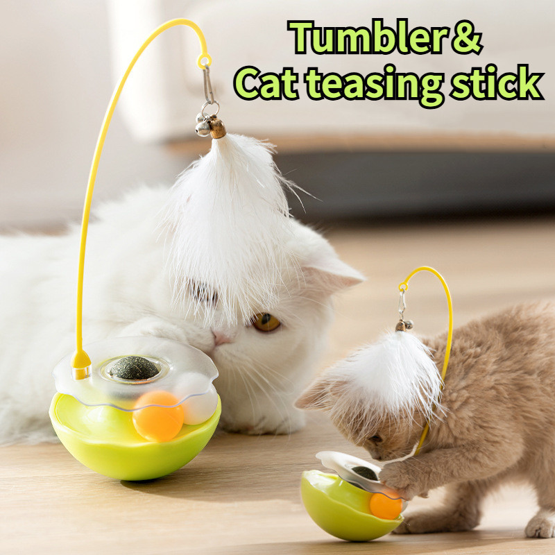 Feather Teasing Cat Stick Spinning Cat Toys Mint Ball Tumbler ...