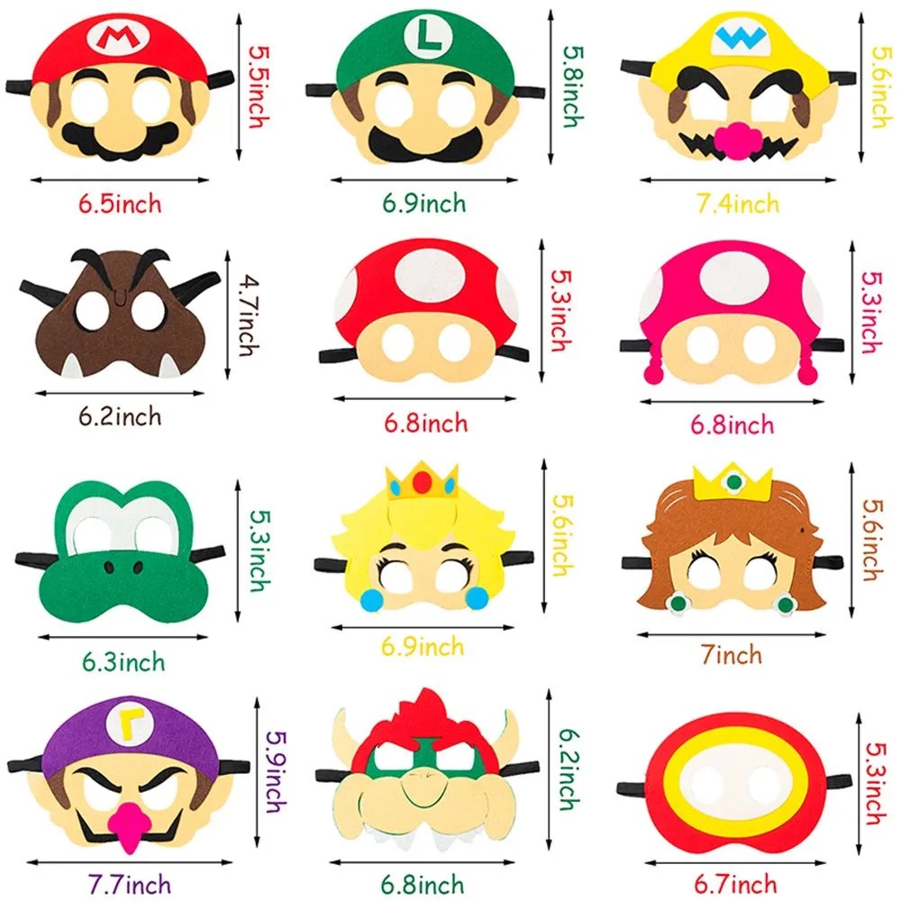 Super Mario Felt Mask Luigi Toad Yoshi Bowser Wario Kid Party Birthday ...