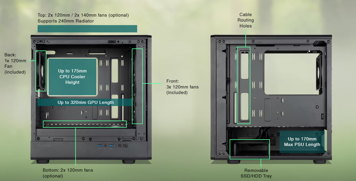 TECWARE TIMBER M TG Micro-ATX Wooden Panel PC Casing MID TOWER MATX ...