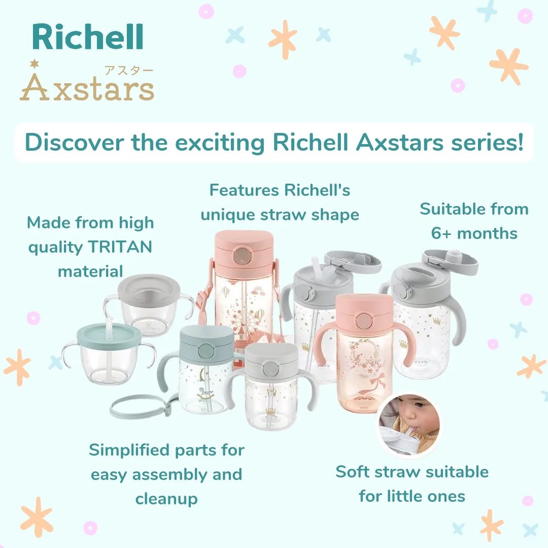 Richell Axstars Straw Cup / Feeding Straw Bottle / Cawan Straw Air 200ml / 320ml / 450ml ( BPA ...