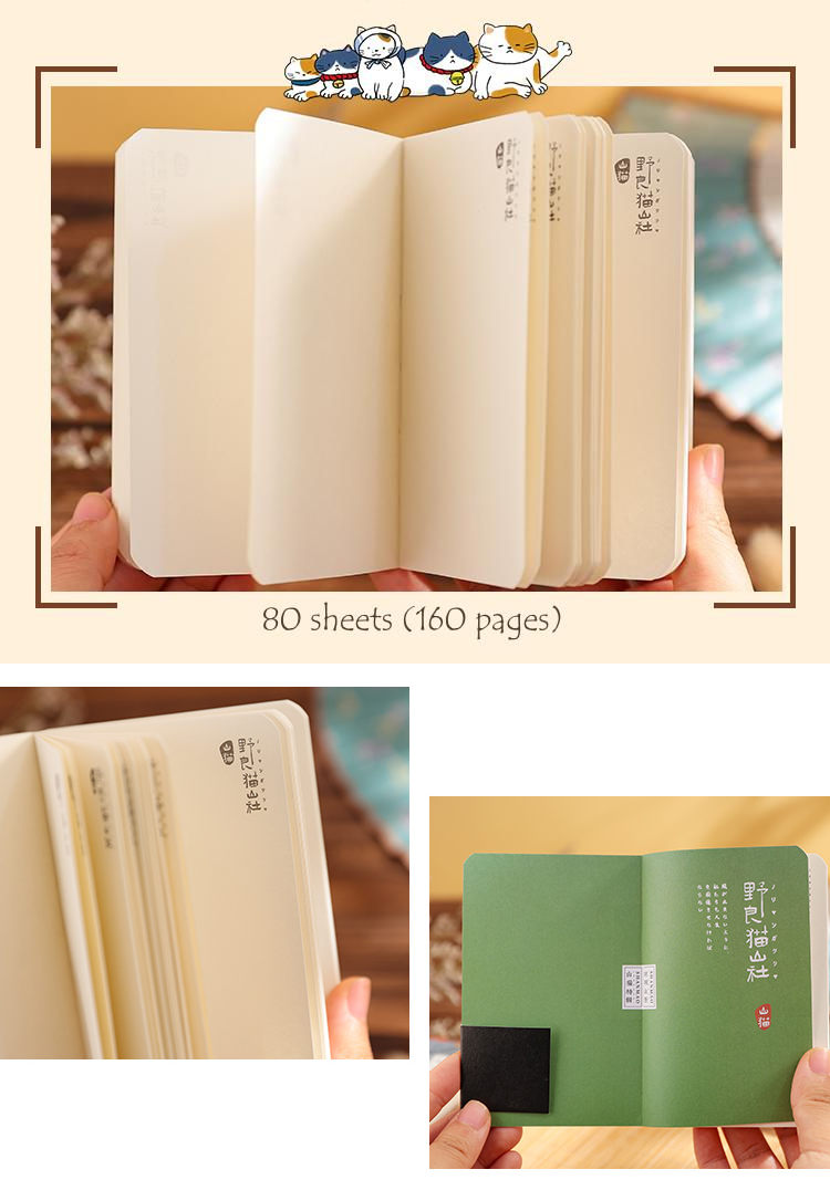 Japanese Wafu Style A7 Size Portable Cute Cat Cartoon Mini Pocket ...