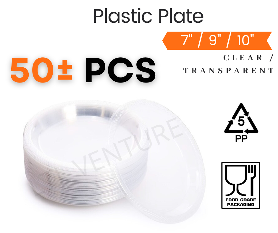 (50Pcs) 7/9/10" Inch PP Plate Clear/Disposable Plastic Plate ...