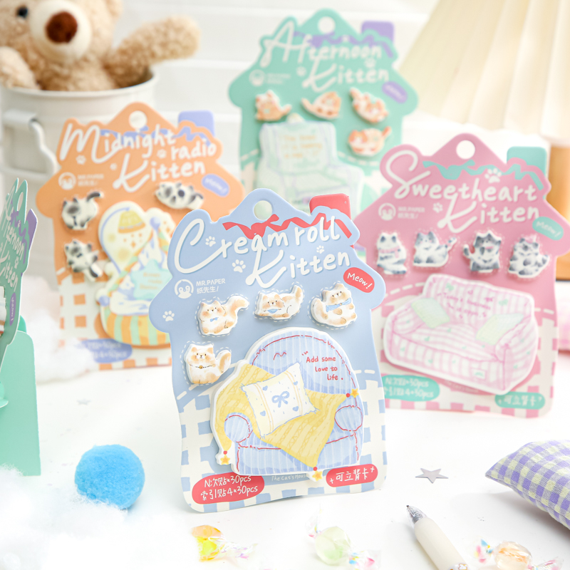 INS Fluffy Meow House Cute Kitten Cat Sticky Notes Set Index Memo Tabs ...