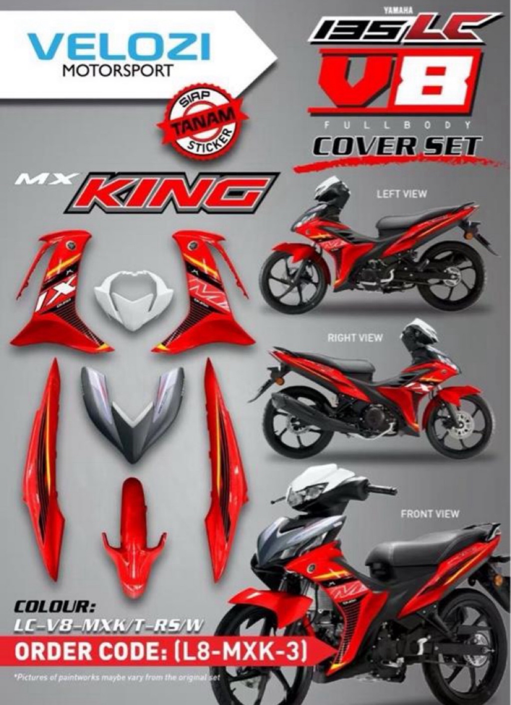 COVERSET YAMAHA LC V8 FI DESIGN MX KING RED LEMON STICKER SIAP TANAM ...