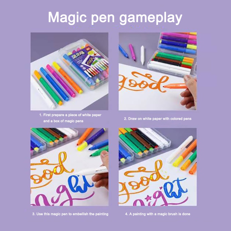 12Pcs/Box Fun Magic Color Change 10 Plus 2 White Magic Pen Invisible ...