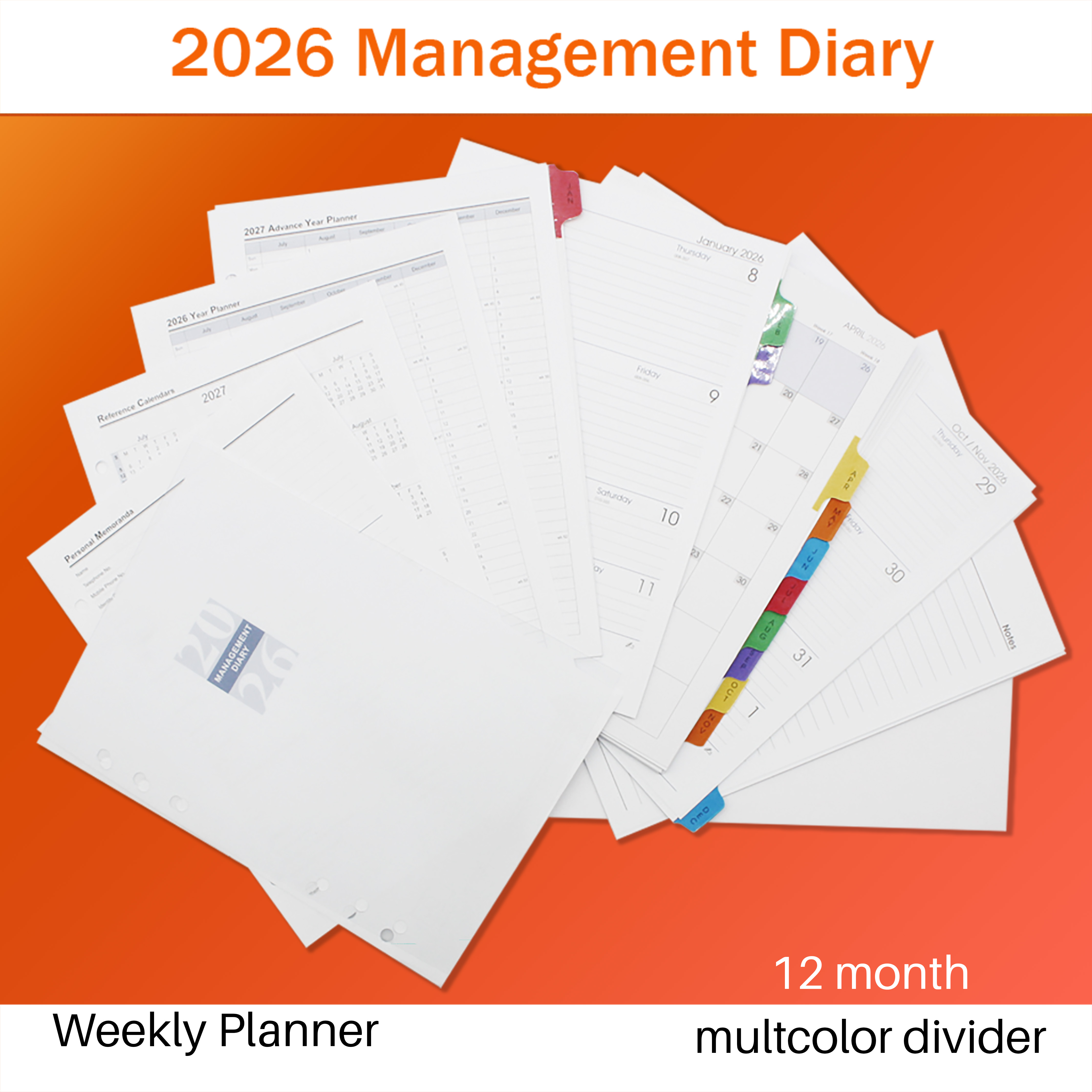 2026 Diary A5 Organizer 6 O Ring Loose Leaf Refill Management Diary ...