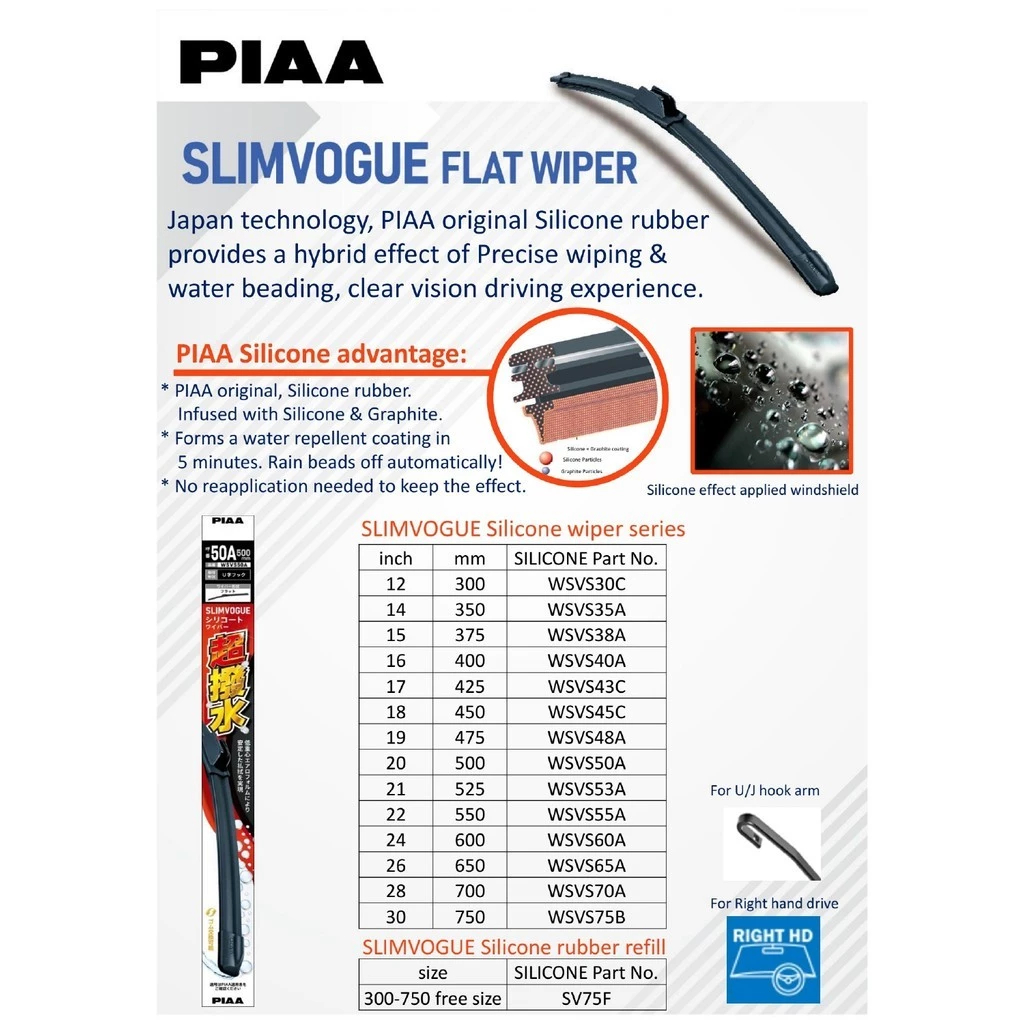 PIAA Slim Vogue Silicone Flat Wiper (Size 12" ~ 30") | Shopee Philippines