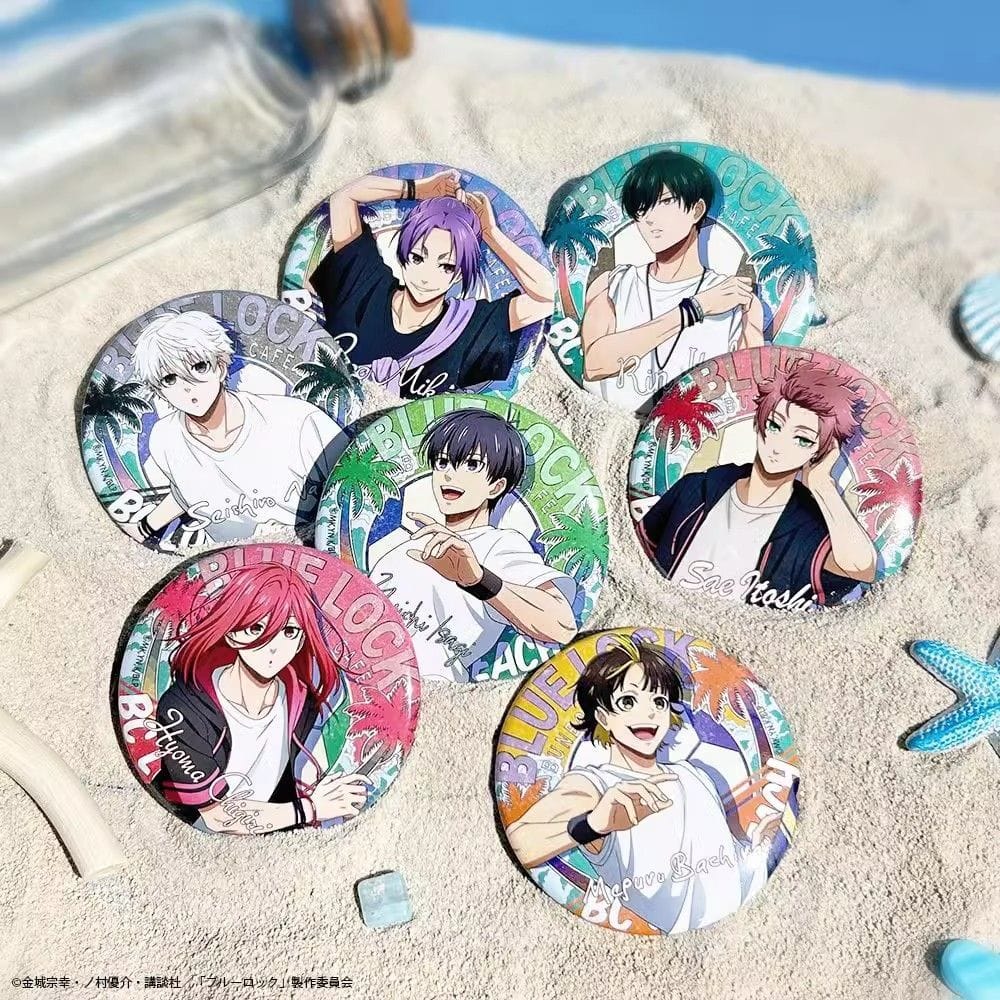 58mm Summer Beach Design Blue Lock Anime Lencana Butang Pin Button ...