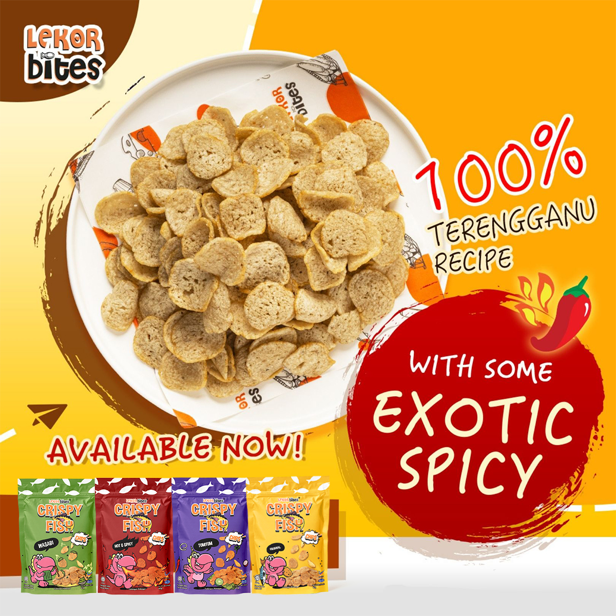 [HALAL] Lkor Bites Crispy Fish Fish Crackers - Tom Yum (40g) | Shopee ...