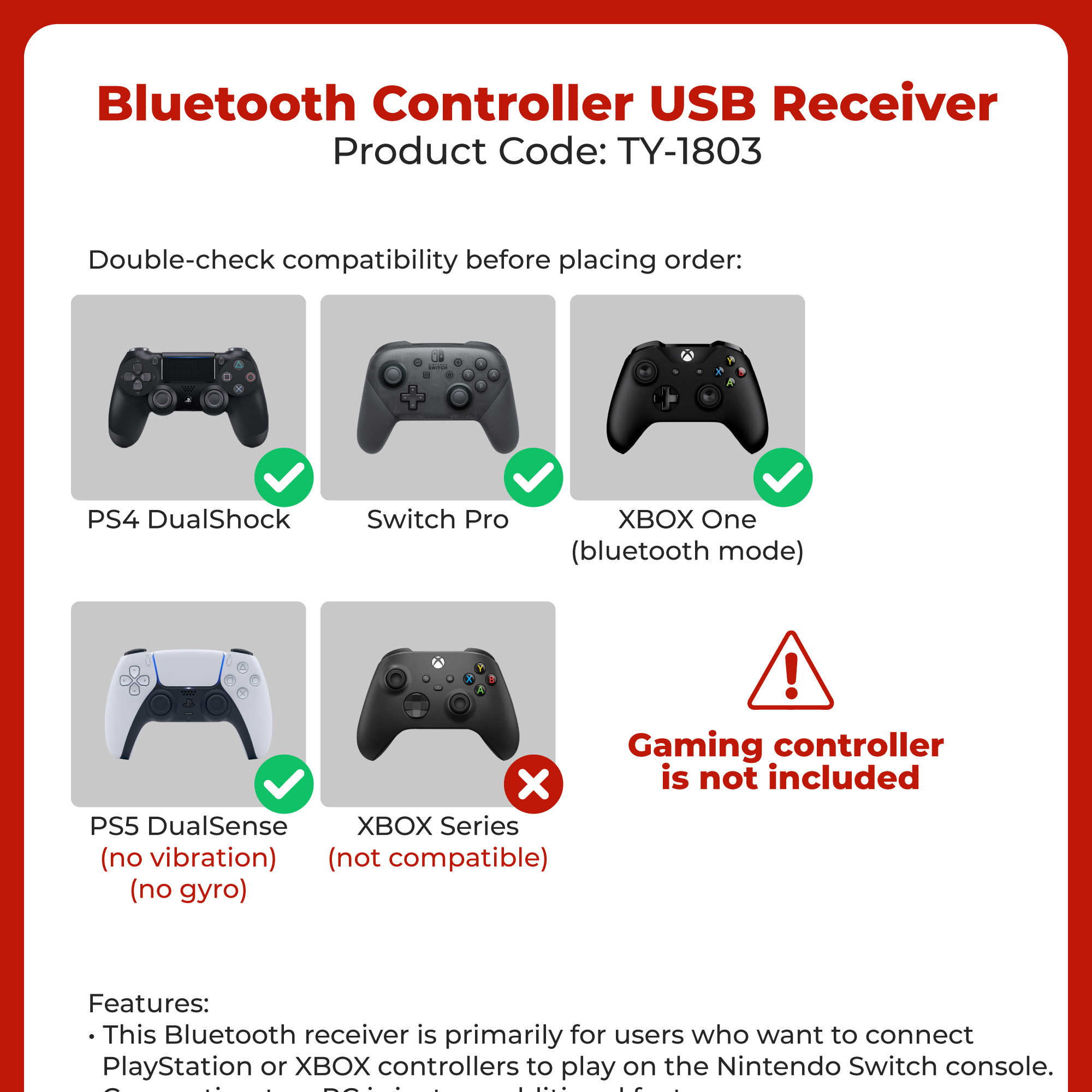 DOBE Bluetooth Controller Receiver Wireless USB Adapter PS4 PS5 XBOX ...