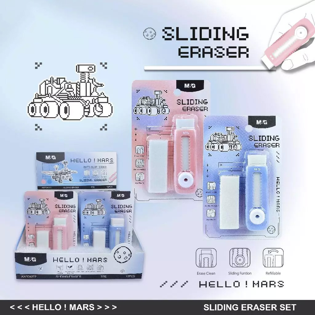 M&G Sliding Eraser Retractable Push-Pull Eraser 1+1 Refill Set Child ...
