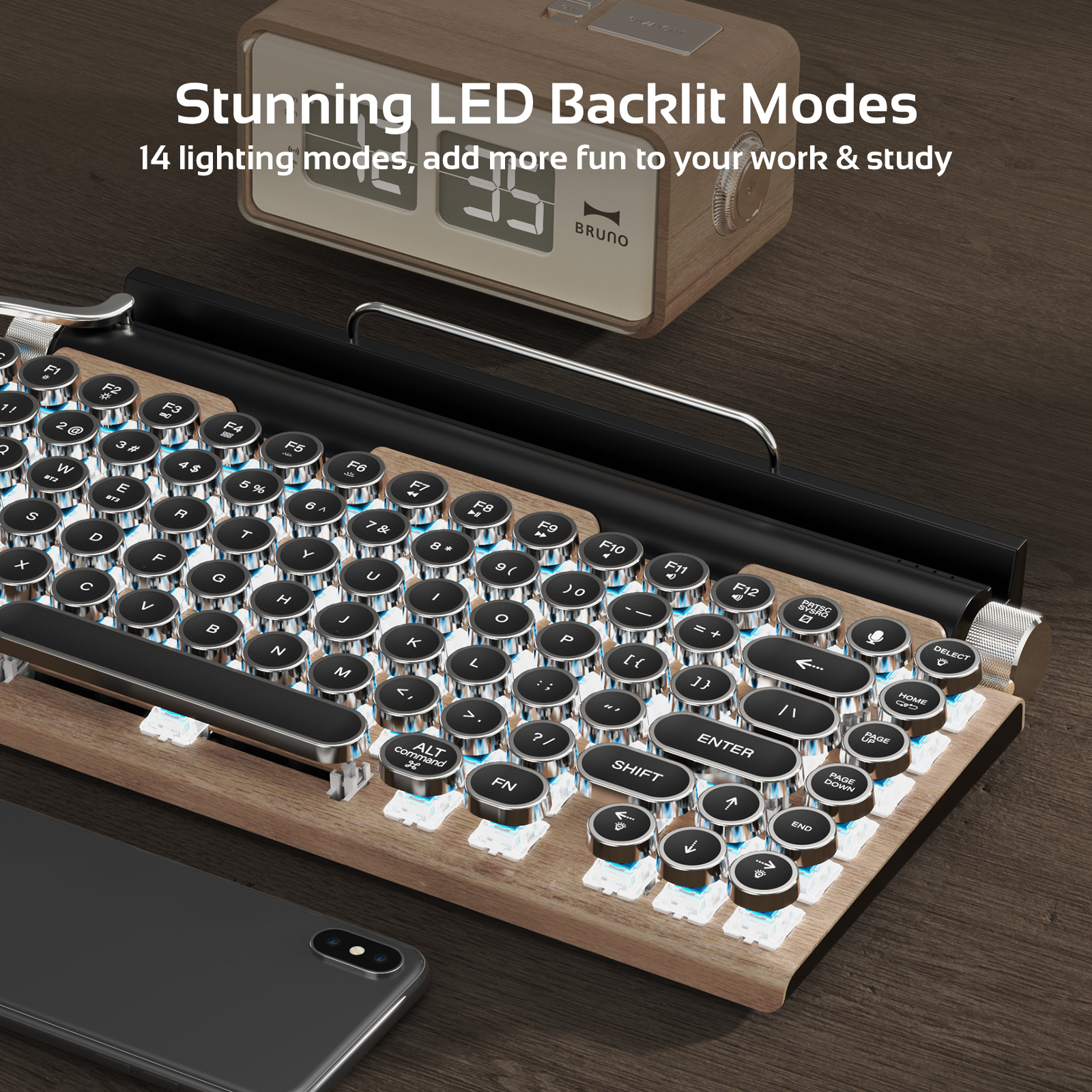 Retro Wireless Keyboard – Bluetooth + Type-C Typewriter Style ...