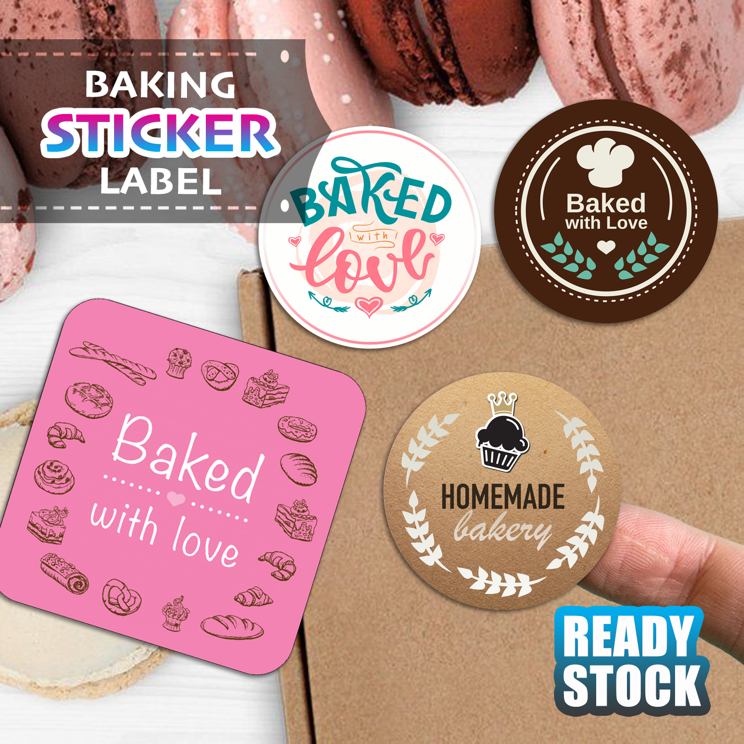 Baking Sticker Label Baked with Love Sticker Cake Bakery Label Self ...