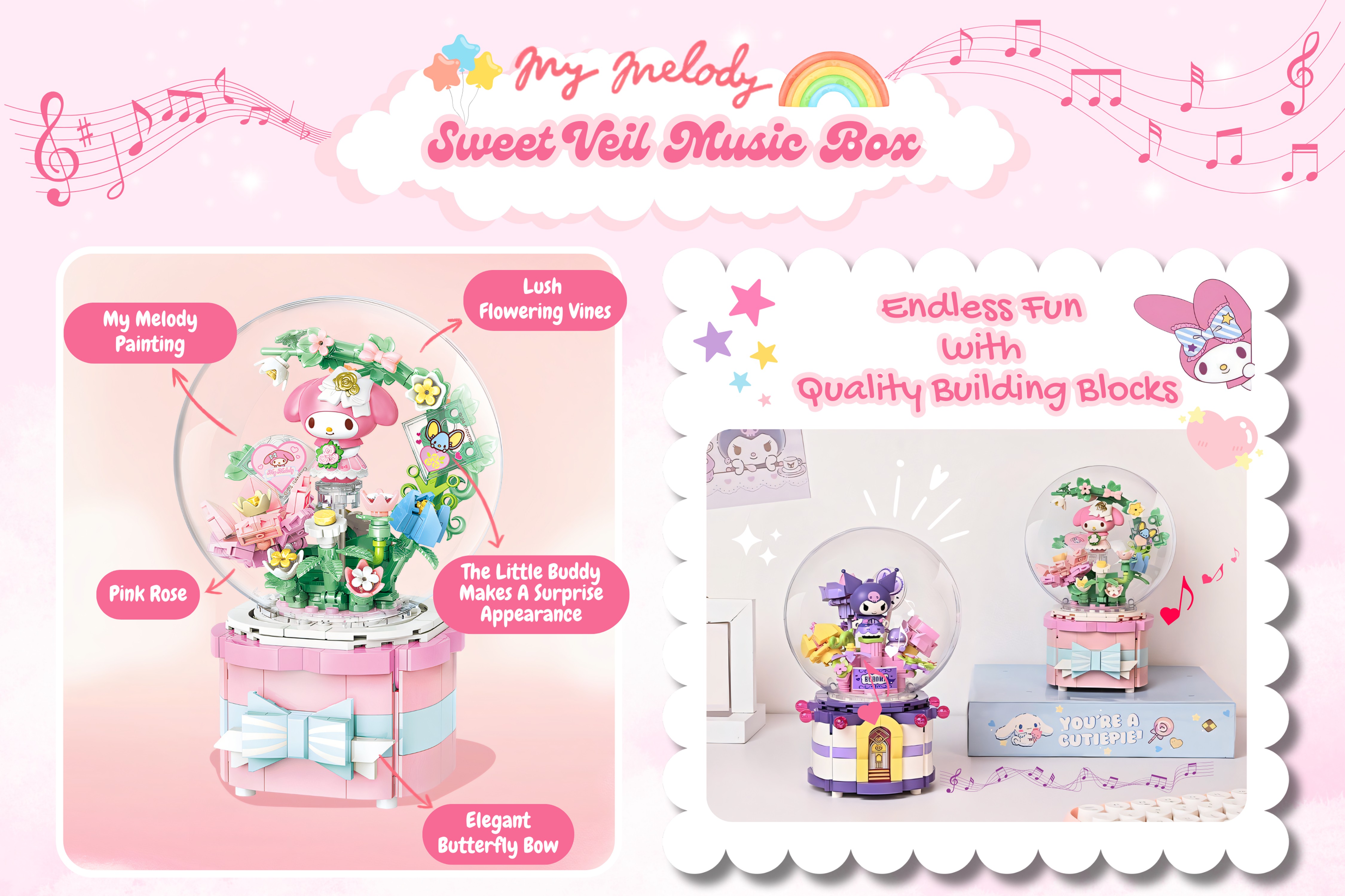 Keeppley Sanrio My Melody Music Box Building Blocks The Ultimate Cute ...