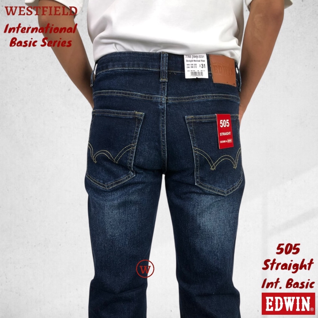 EDWIN Men’s 505 Stretchable Dk Vintage Blue Straight Cut Jeans ( 7705 ...