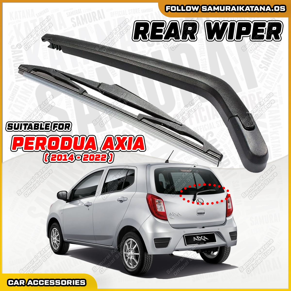 PERODUA AXIA 14-22 REAR WIPER Car Back Wiper Full Set Arm Belakang ...