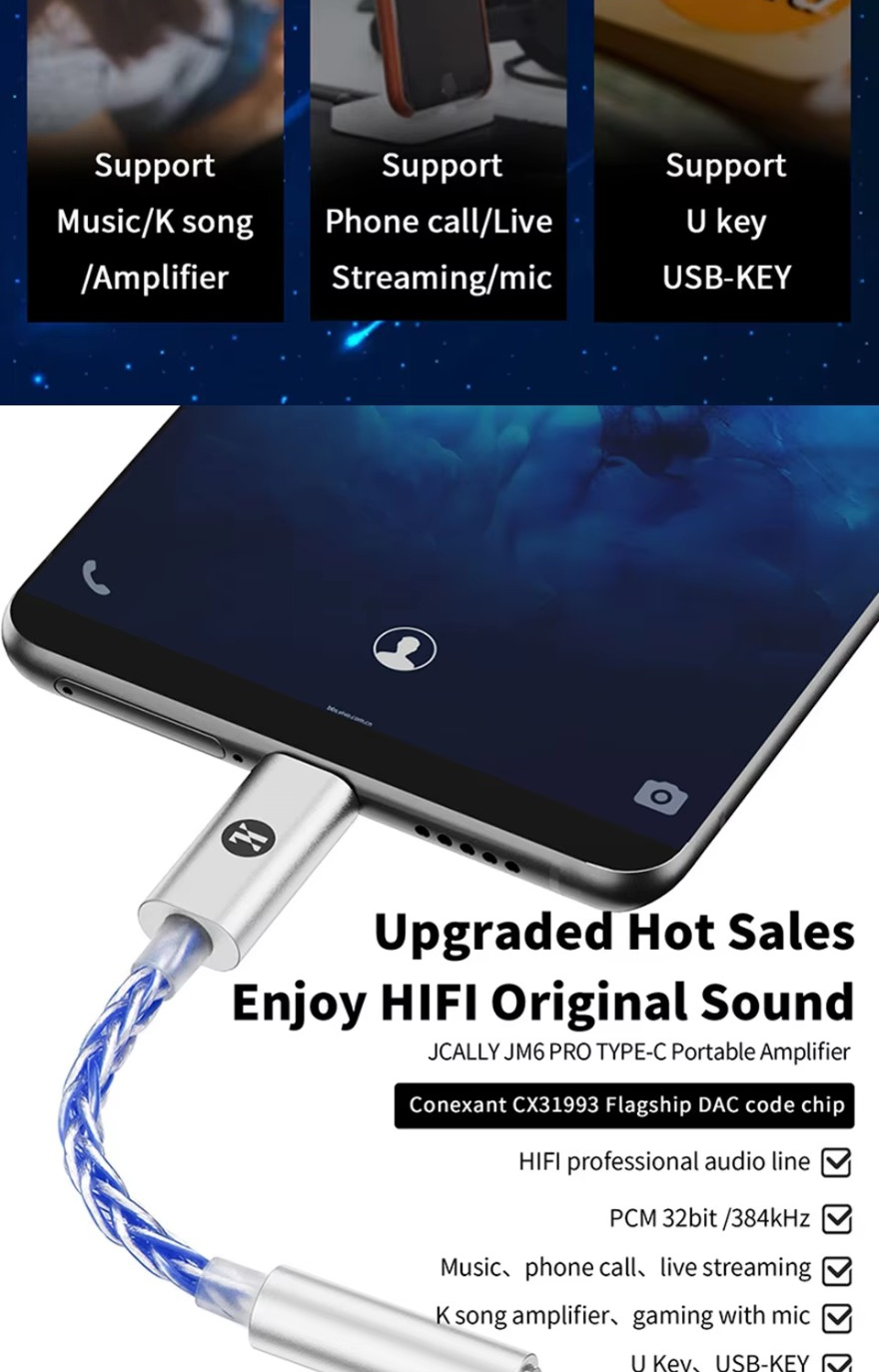 Jcally JM6 Pro, Dongle DAC and Amplifier: Type C/Lightning to 3.5mm ...
