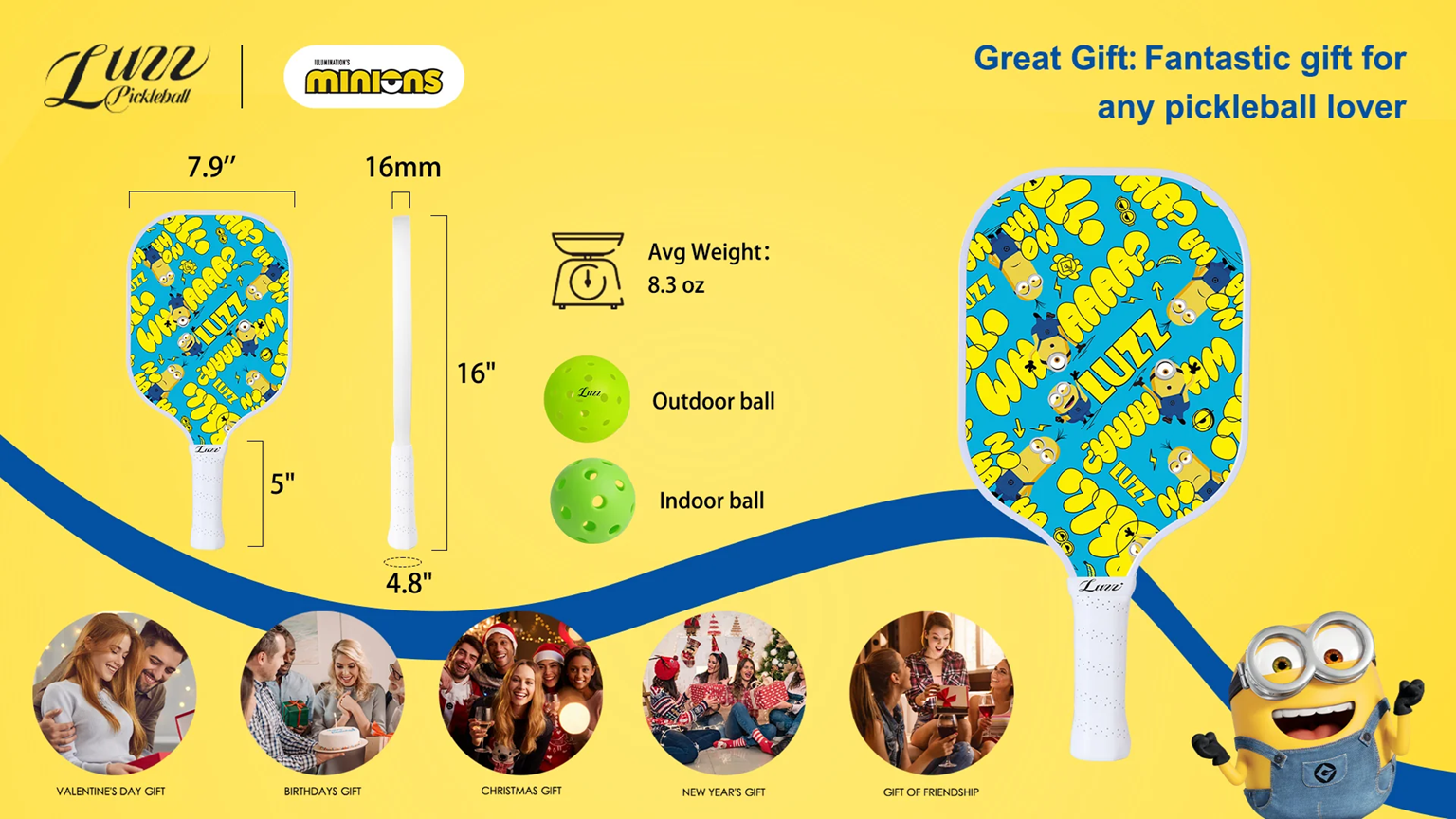 [FREE Balls] Luzz Pickleball Minions Checker Champ Paddle - Sandblasted ...