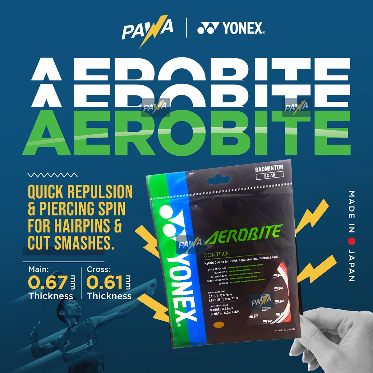 Yonex Aerobite Badminton String 0.67mm + 0.61MM Hybrid Sting | Shopee ...