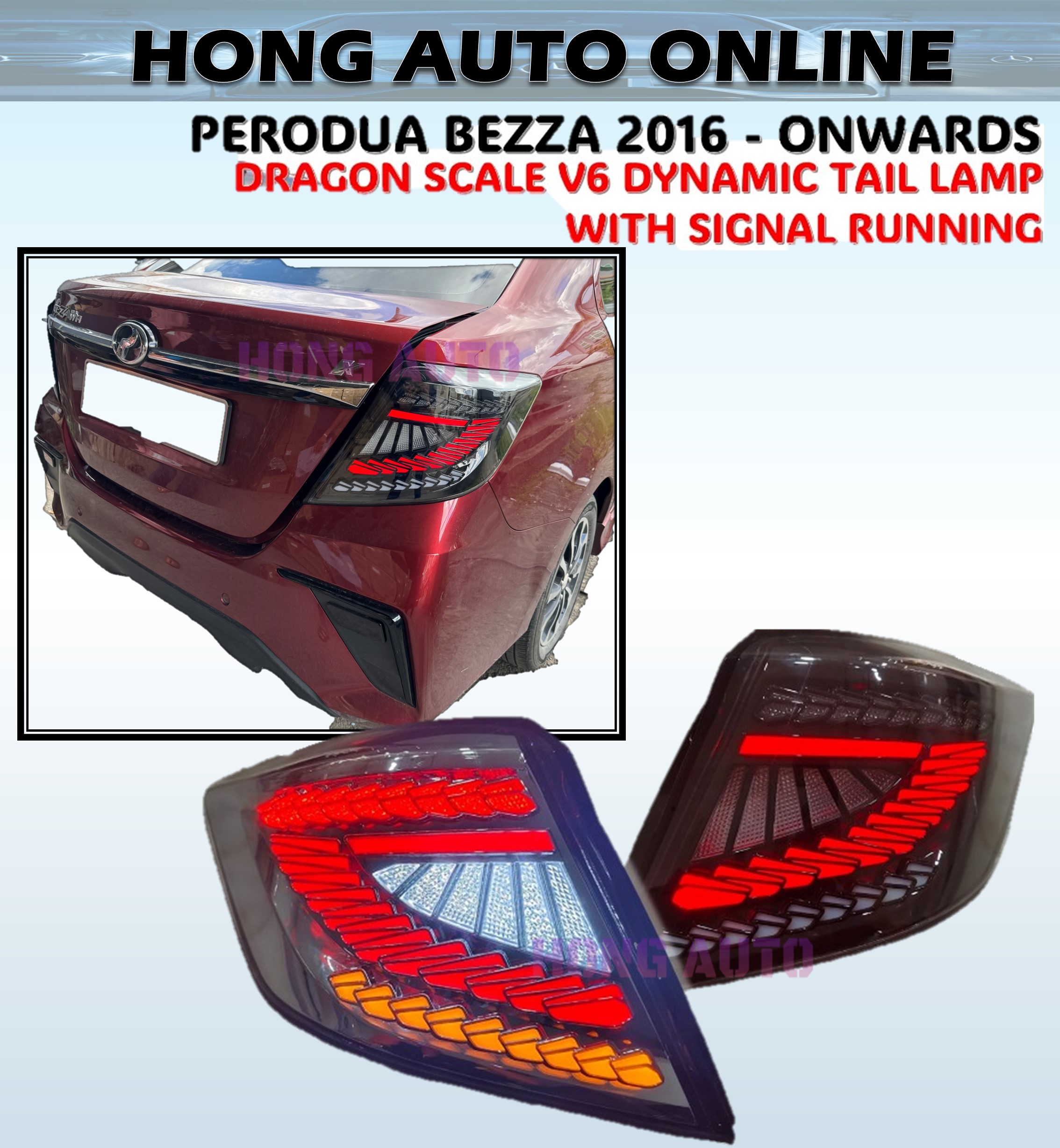 Perodua Bezza 2016 - 2025 Version 4 Dragon Scale Design Dynamic Tail ...